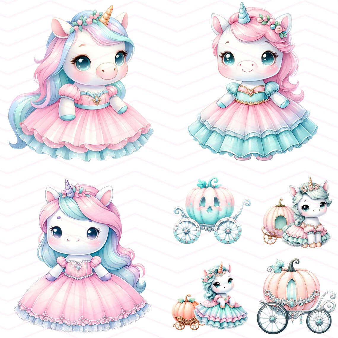Princess Unicorn Watercolor Clipart: Pastel PNG Files (digital Download ...