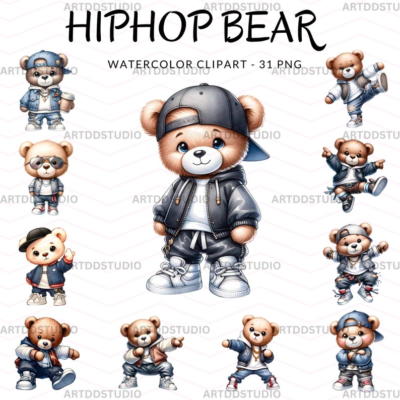 Hip-hop Bear Clipart: Urban Fashion PNG Graphics (commercial Use) - Etsy