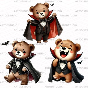 Vampire Bear Watercolor Clipart Bundle: Halloween PNG Files - Etsy