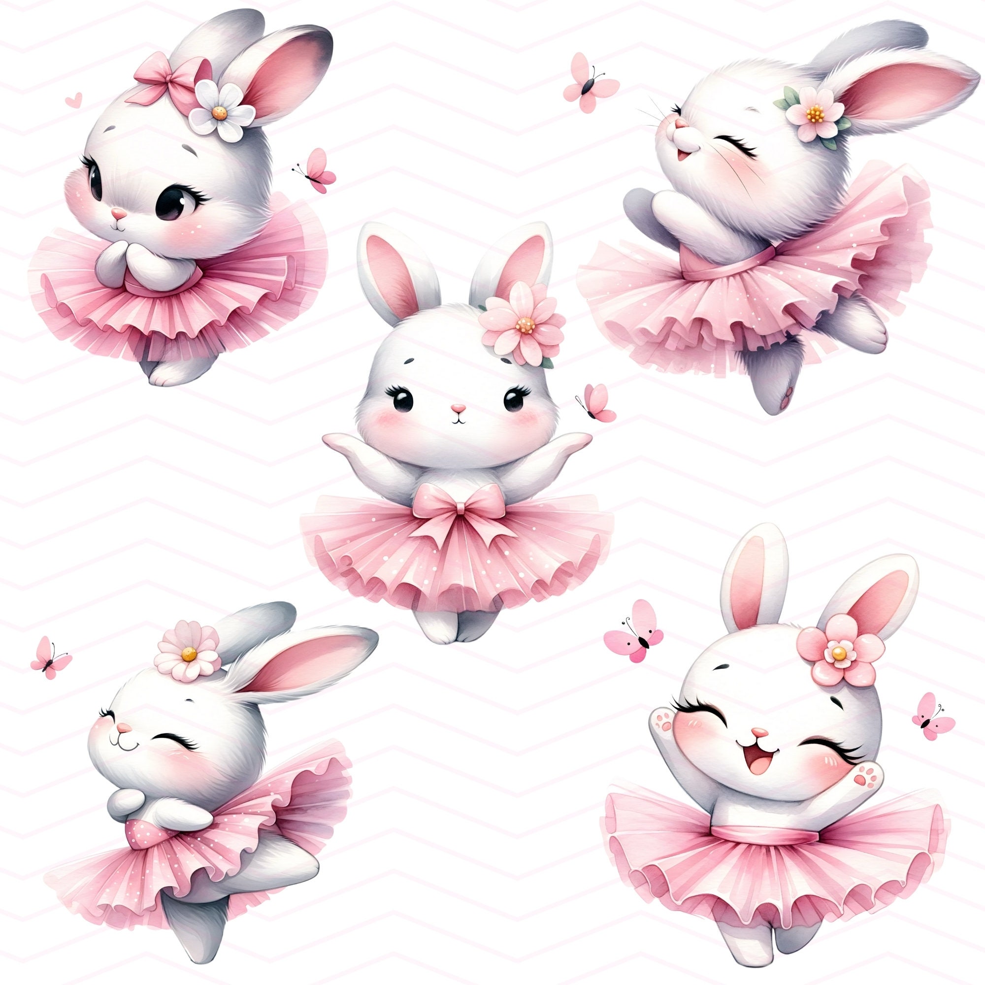 Watercolor Ballet Bunnies Clipart, Watercolor Rabbit Graphic, Ballerina ...
