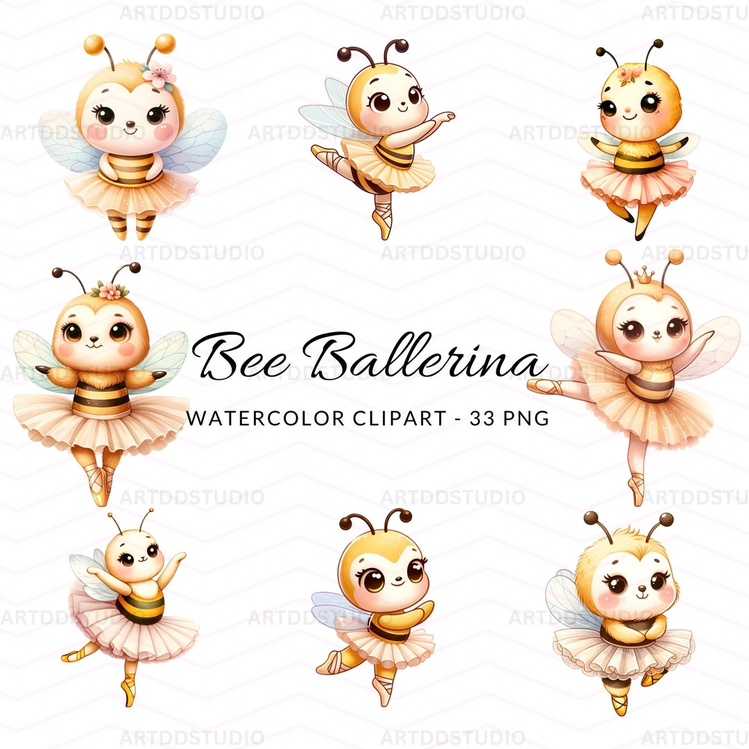 Watercolor Bee Ballerina Clipart, Watercolor Cute Bee Graphic, Ballet ...