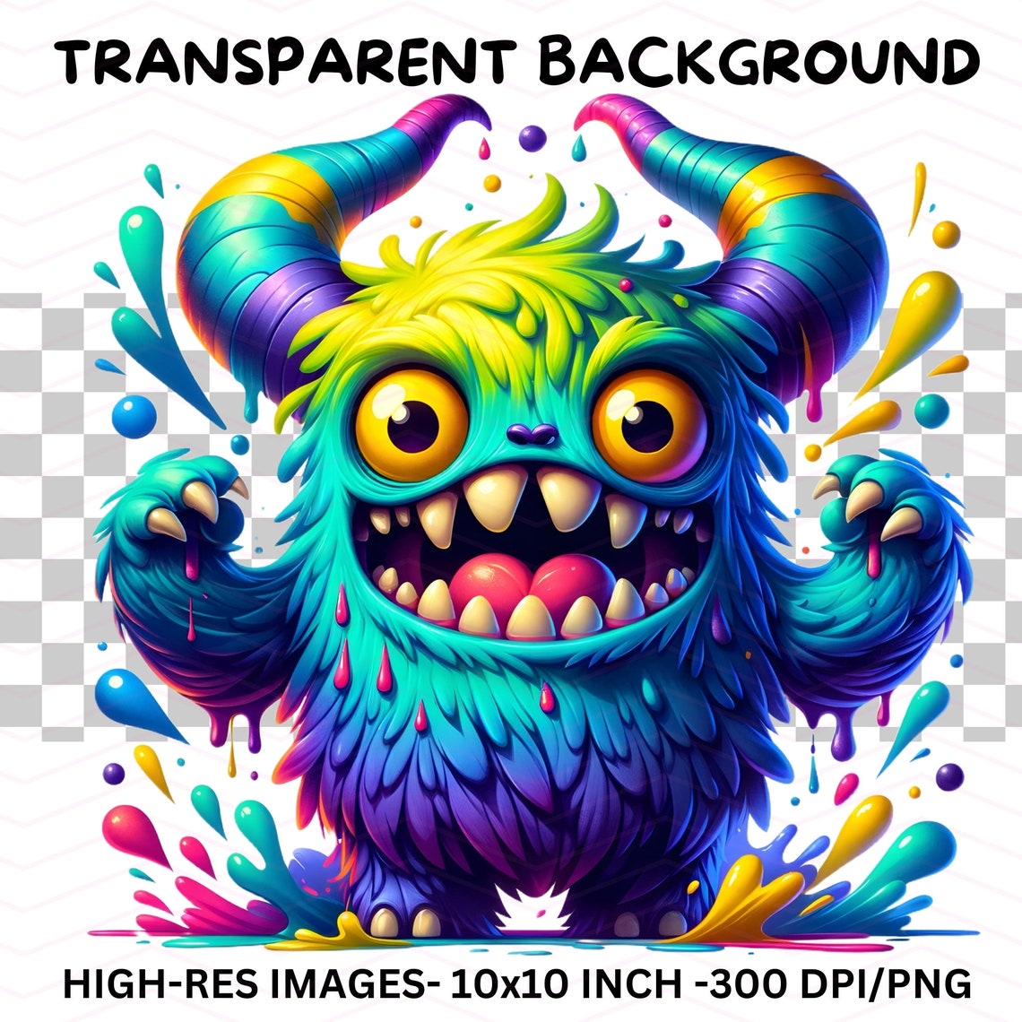 Monster Watercolor Clipart, Cute Digital Creatures PNG, Party Invites ...