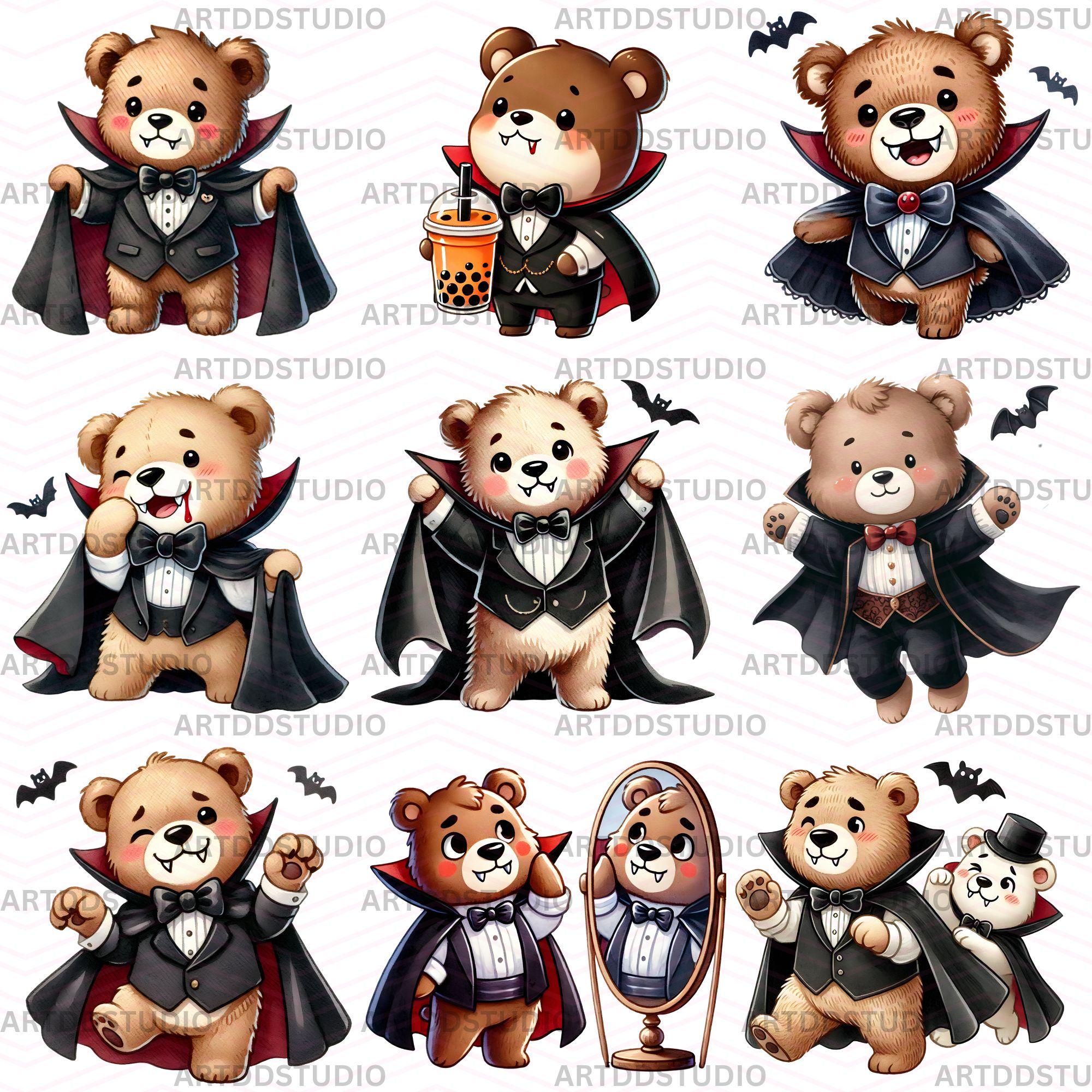 Vampire Bear Watercolor Clipart Bundle, Cute Halloween Bear for ...