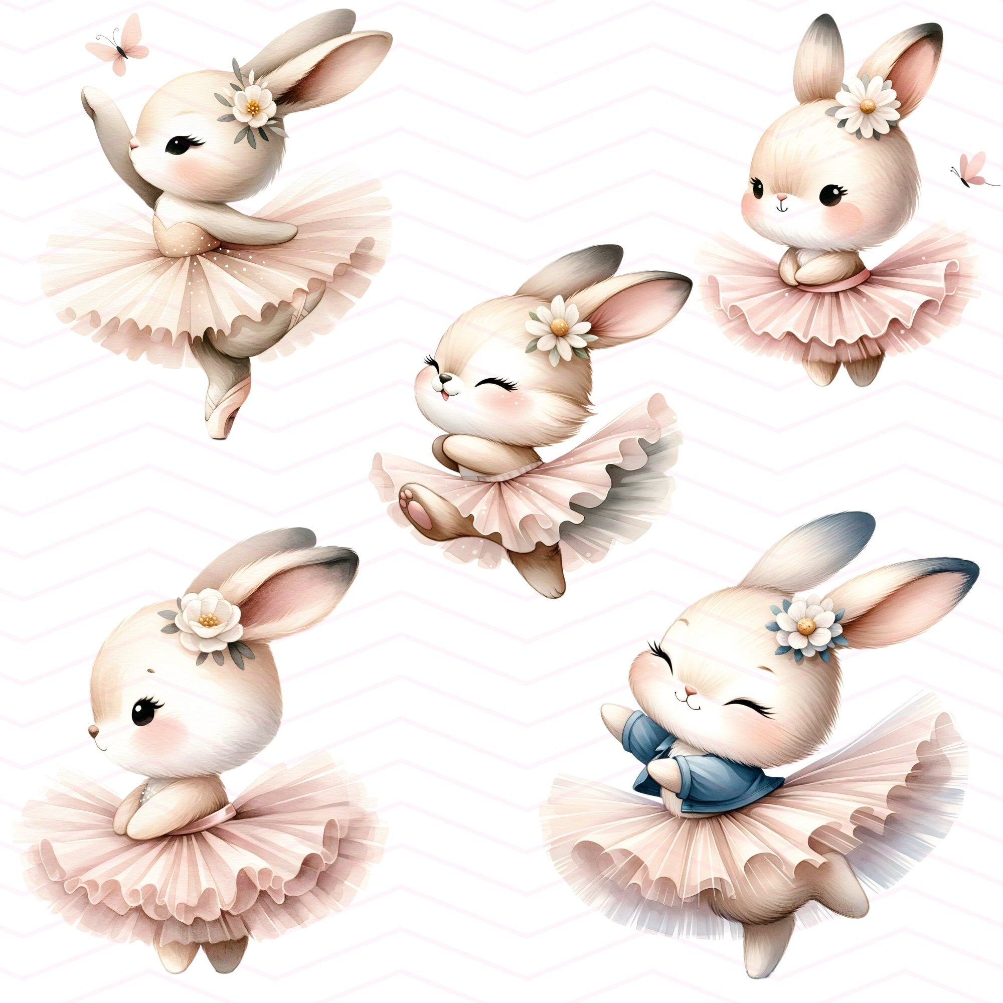 Watercolor Ballet Bunnies Clipart, Watercolor Rabbit Graphic, Ballerina ...