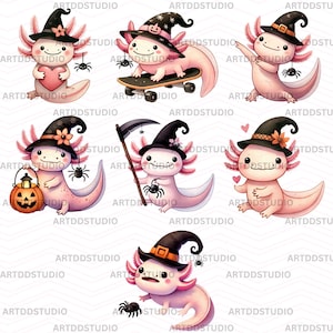 Halloween Axolotl Clipart Set, Cute Witch Digital Download, PNG Files ...