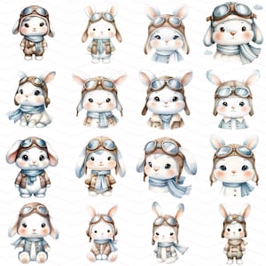 Aviator Rabbit Watercolor Clipart: Pilot Bunny Pngs, Nursery Decor ...