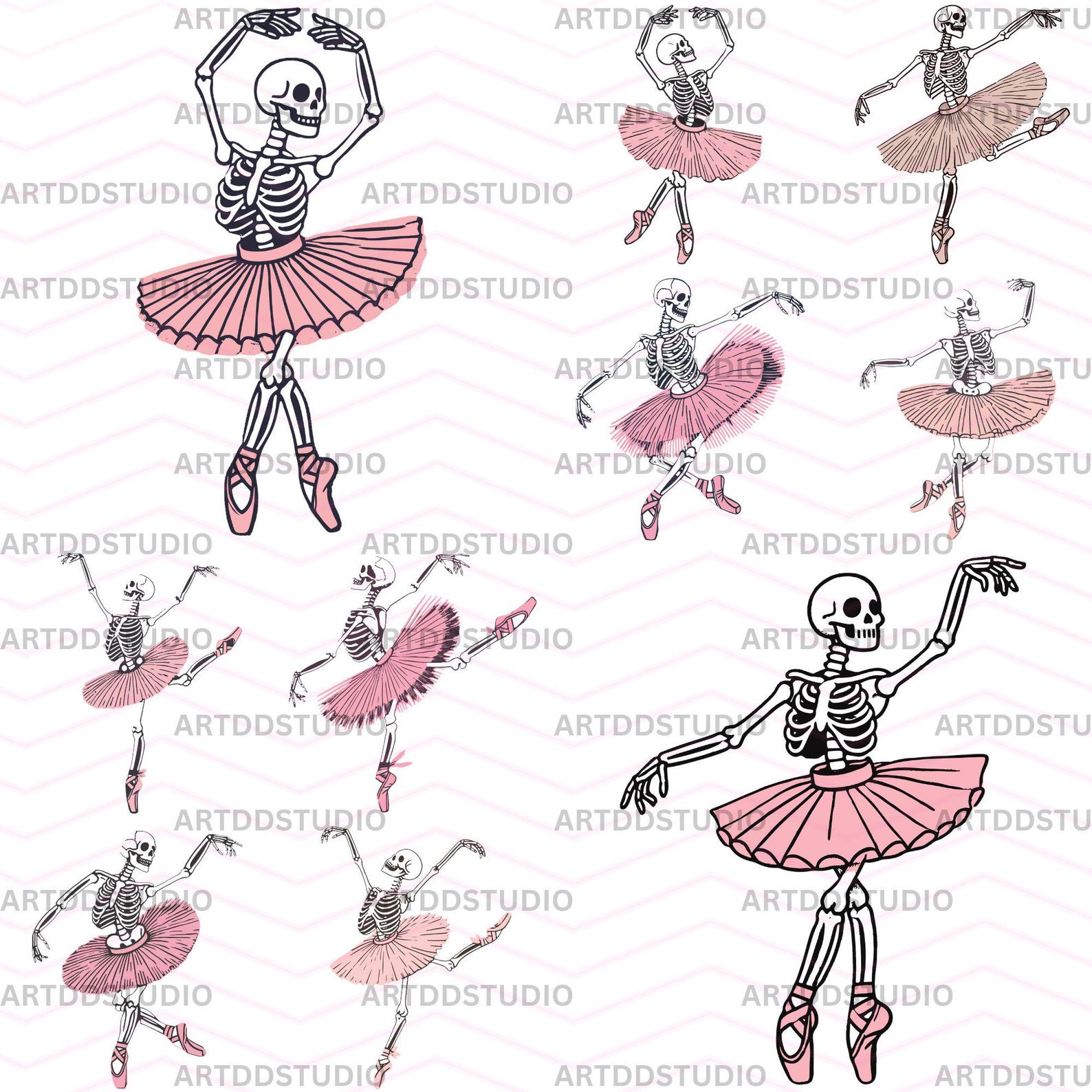 Skeleton Ballet Watercolor Clipart, Dance Themed Skeleton Illustration ...