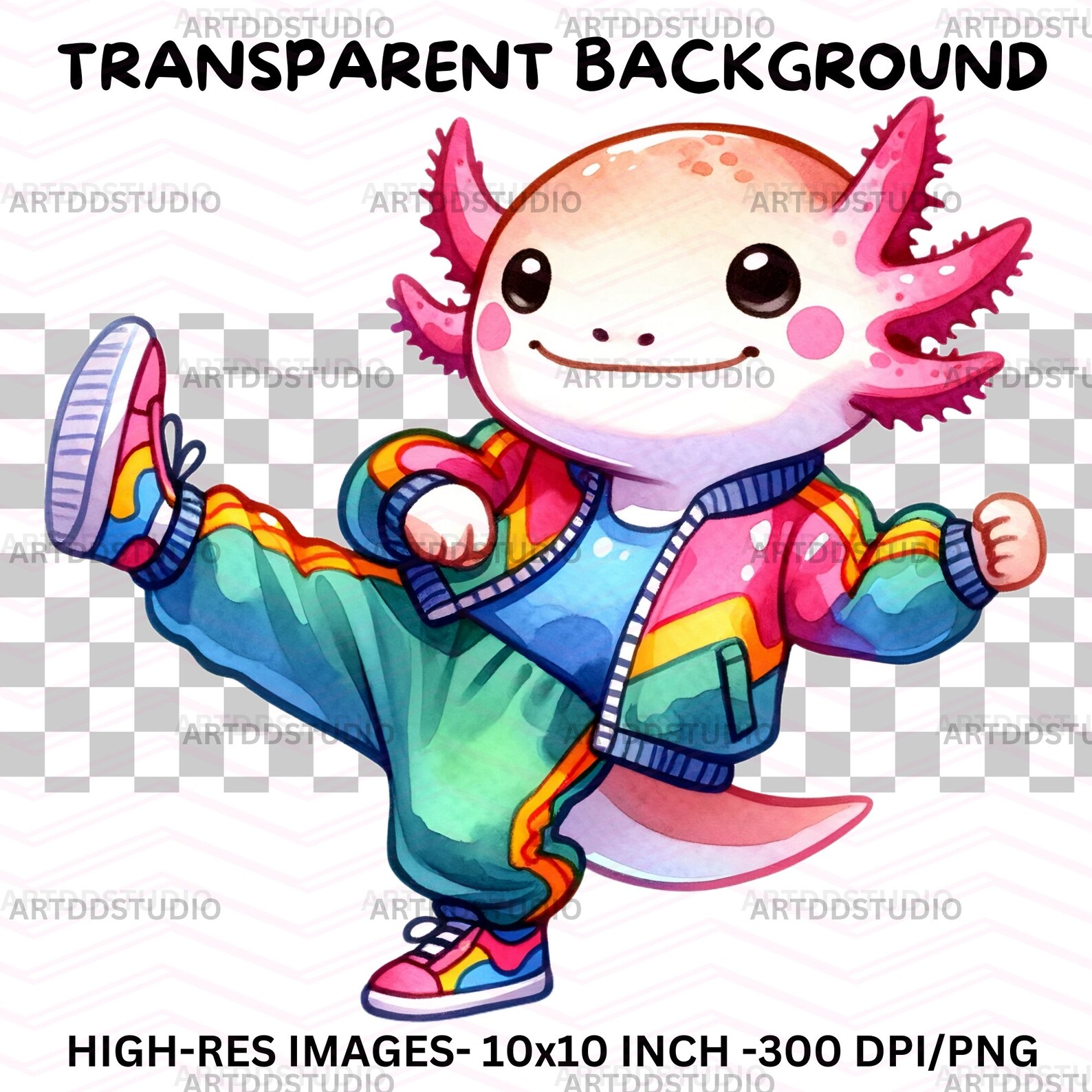 Hip-hop Axolotl Clipart Urban Style Digital Watercolor PNG Collection ...