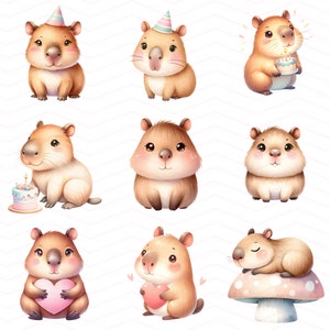 Cuddly Capybara Clipart Collection - Cute Watercolor Capybaras PNG ...