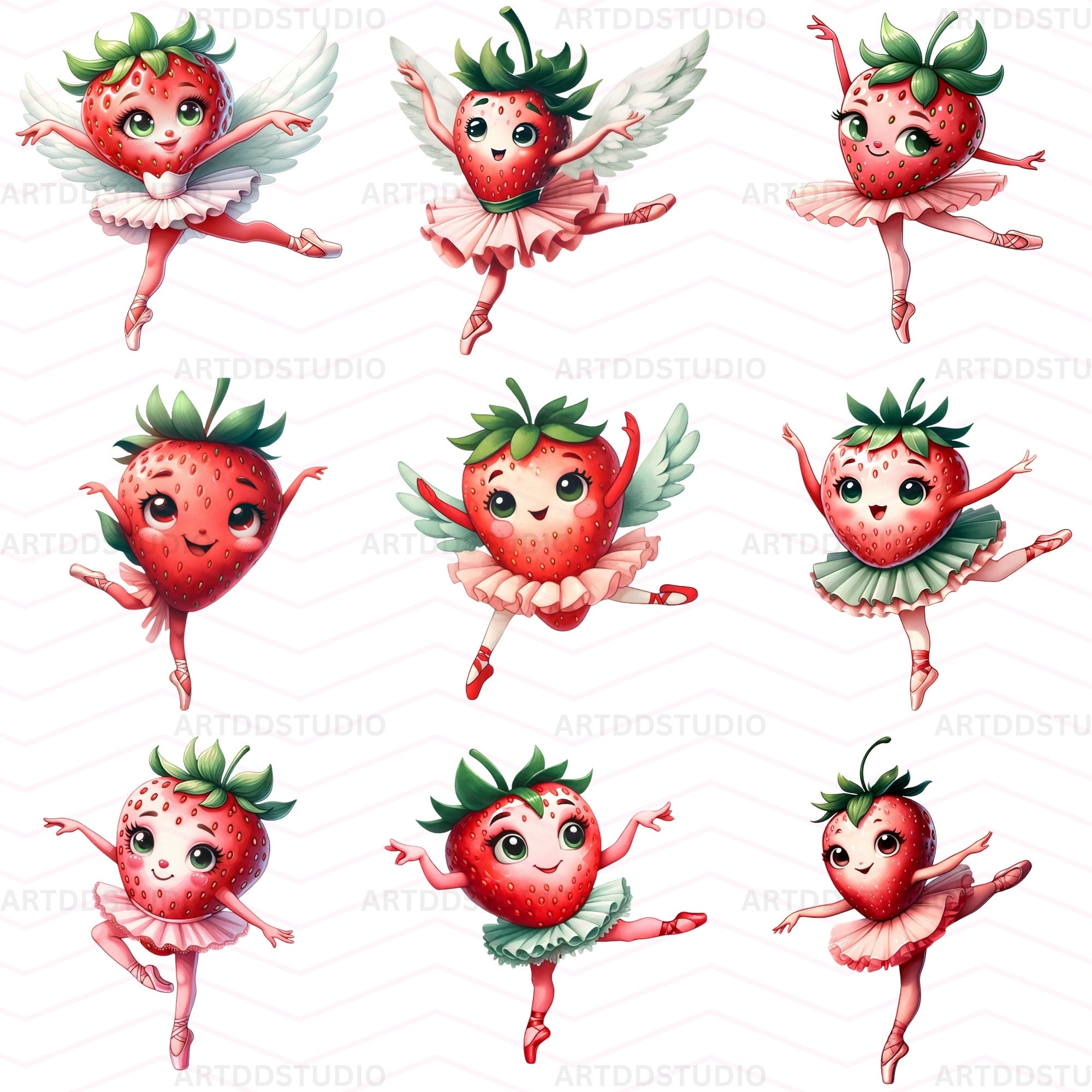 Watercolor Strawberry Ballerina Clipart Watercolor Dancing Berries PNG, Girly Fruit ...