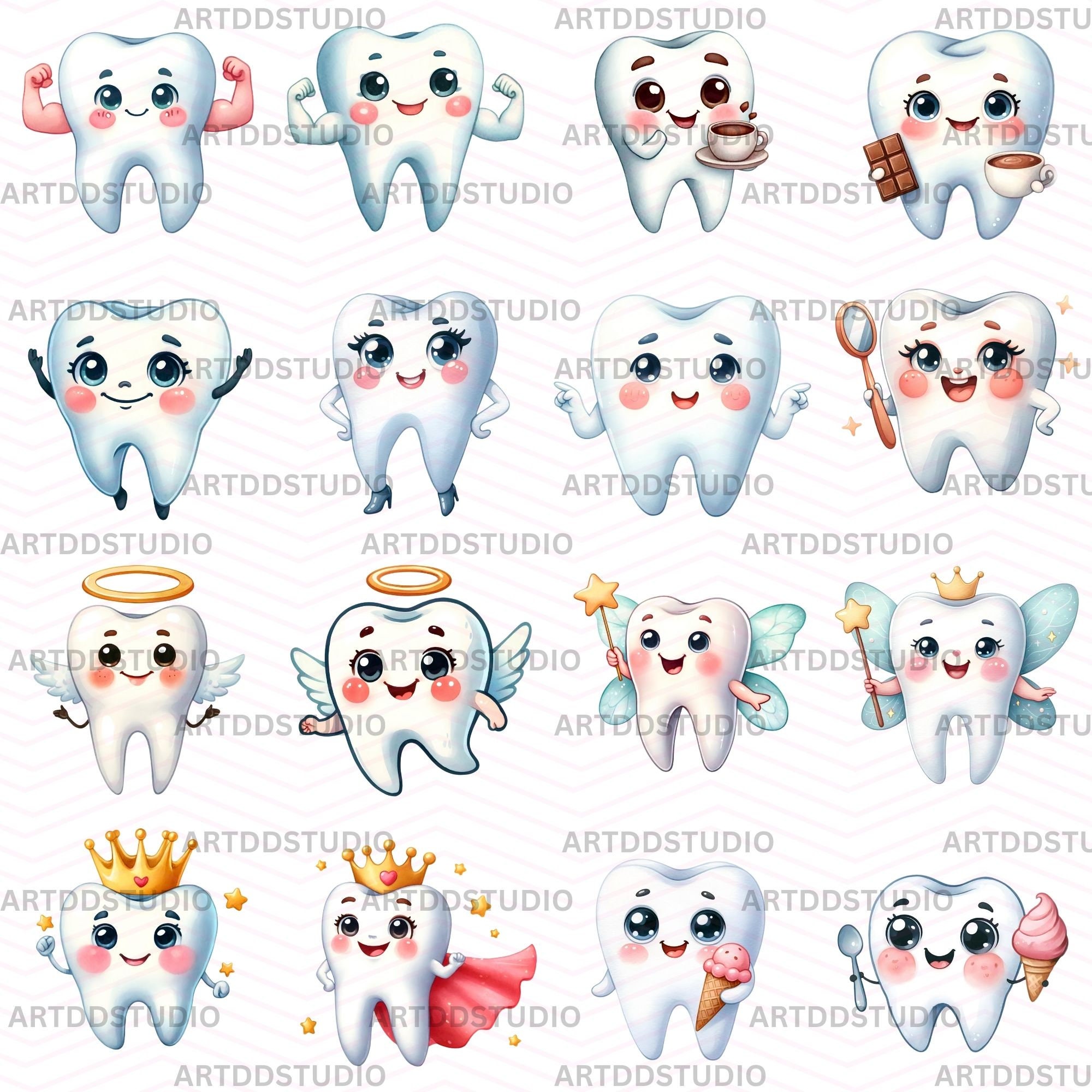 Adorable Tooth Clipart - Cute Tooth Watercolor PNG Collection, Dentist ...