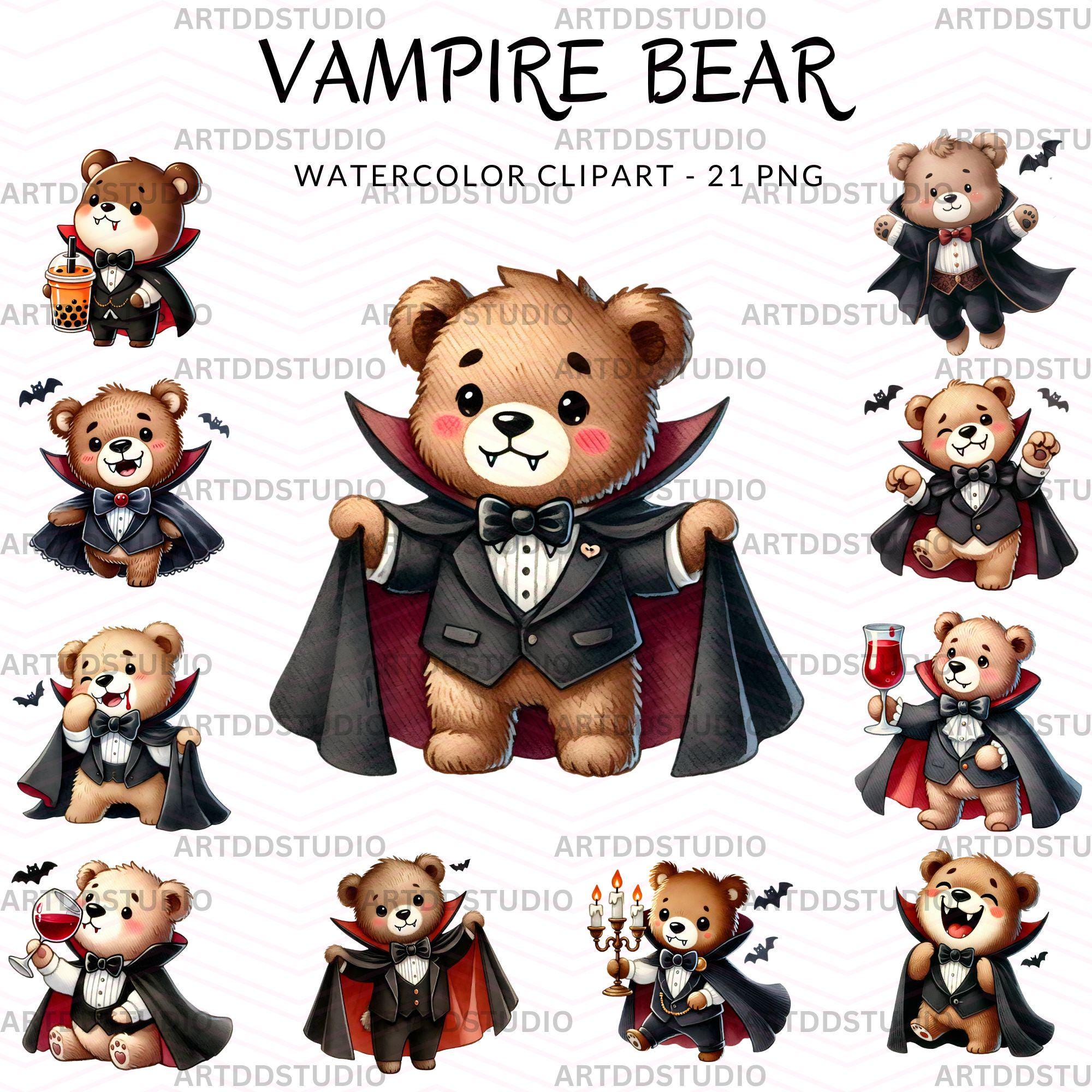 Vampire Bear Watercolor Clipart Bundle, Cute Halloween Bear for ...