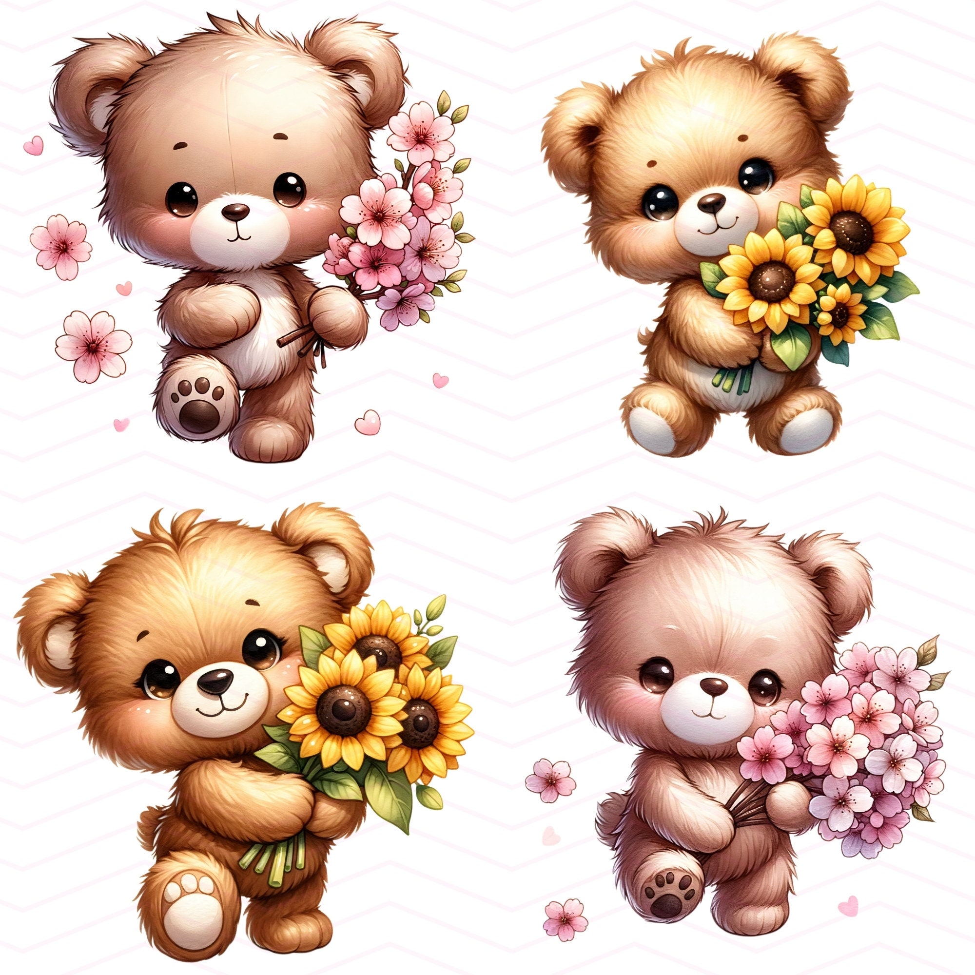 Watercolor Cute Bear Clipart, Bears With Flowers, Birth Month Flowers ...