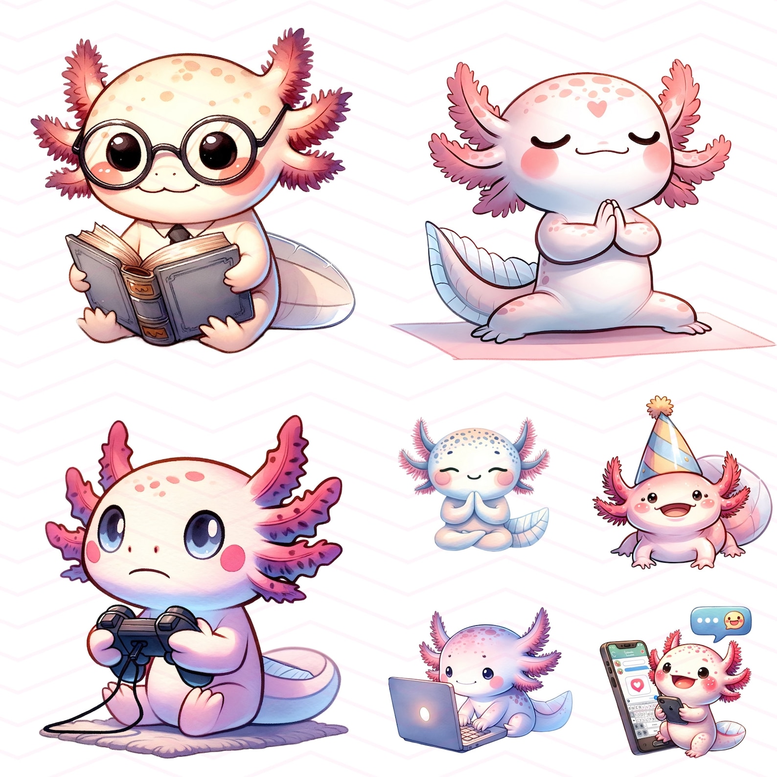 Adorable Axolotl Clipart Collection - Cute Watercolor Axolotl Pngs ...
