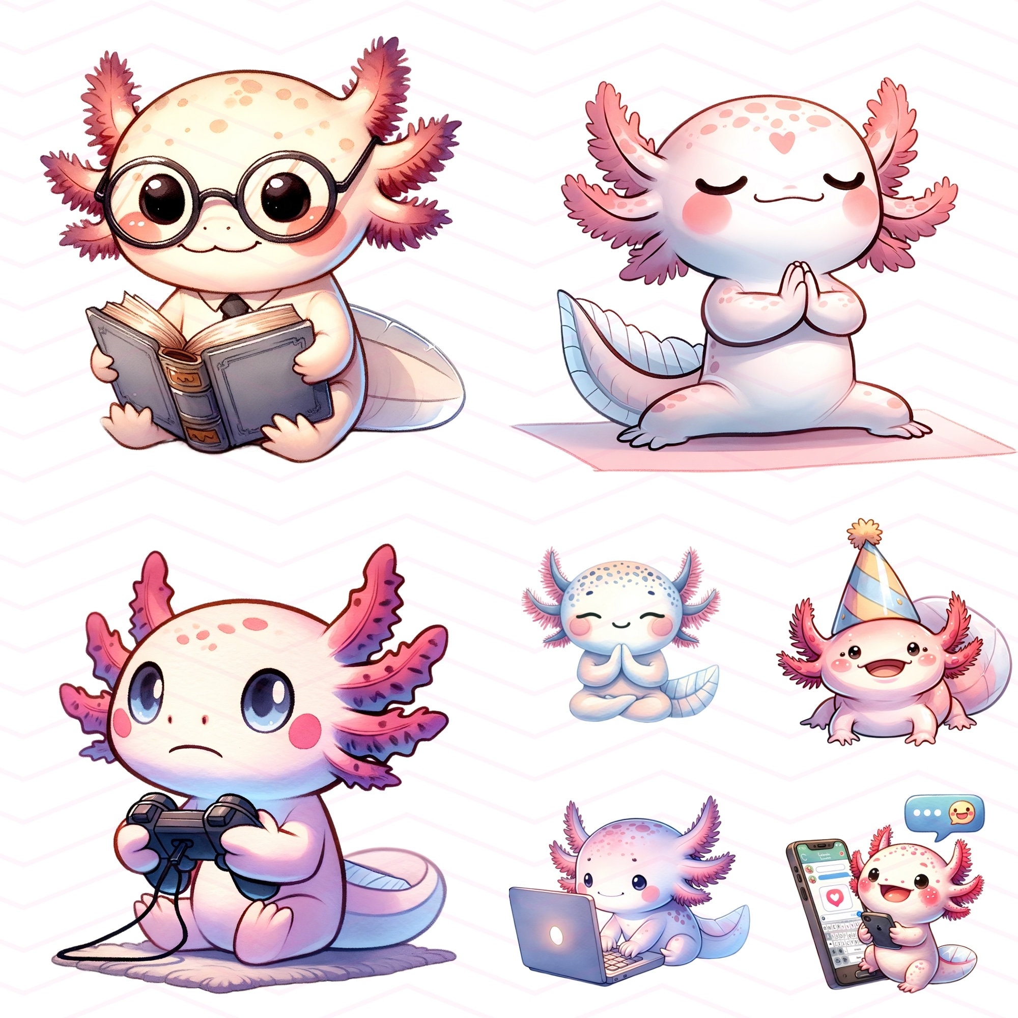 Adorable Axolotl Clipart Collection Cute Watercolor Axolotl Pngs ...