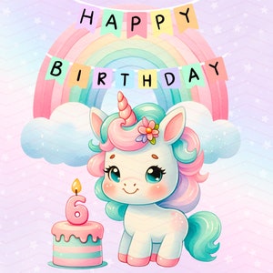Unicorn Birthday Party Clipart Adorable Watercolor Unicorns With Cakes ...
