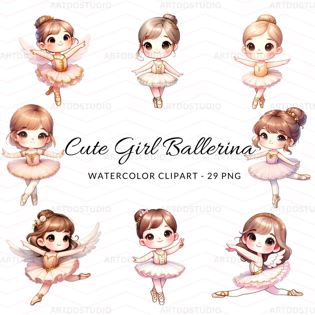 Watercolor Adorable Ballerina Girls Clipart - Cute Ballet Girl PNG ...