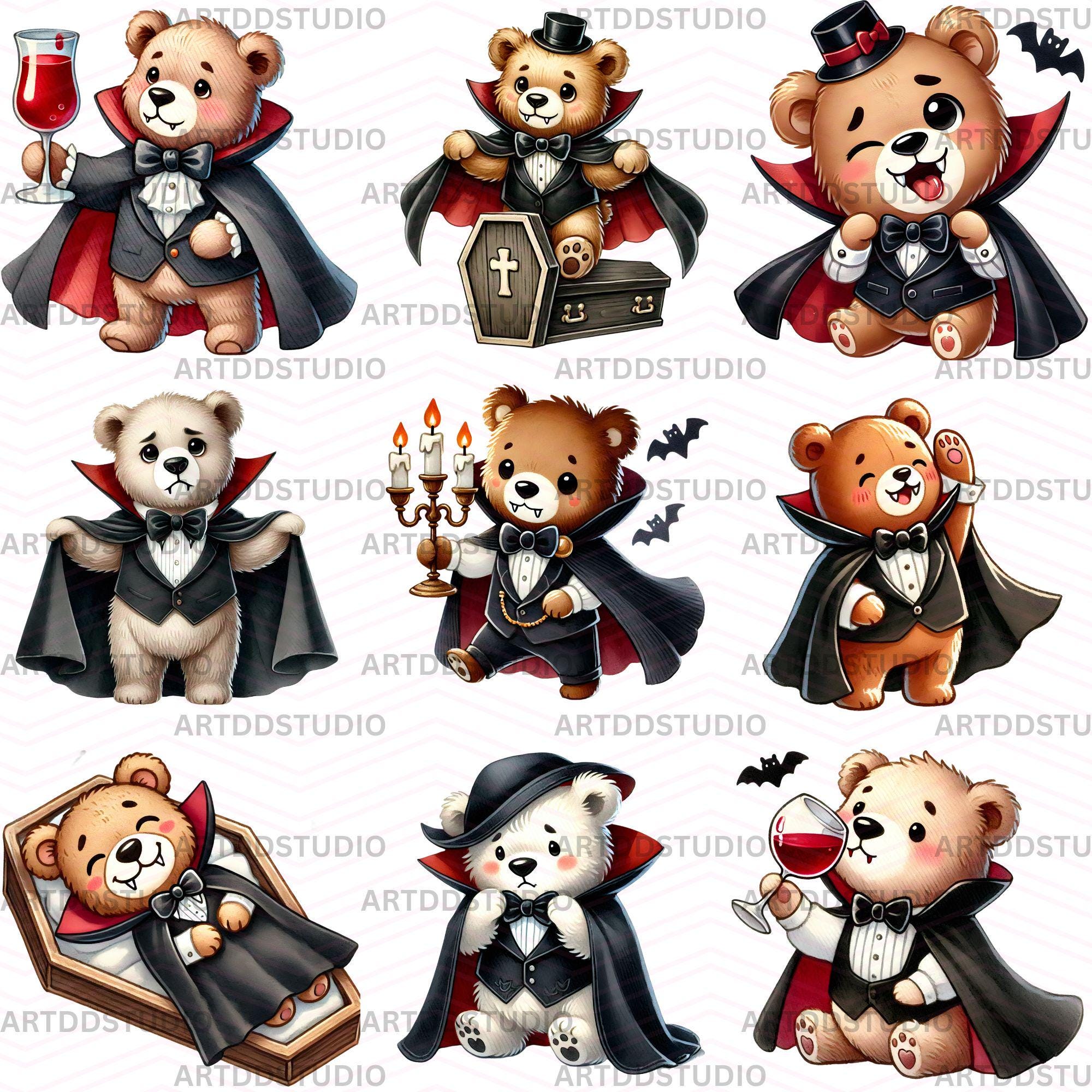 Vampire Bear Watercolor Clipart Bundle, Cute Halloween Bear for ...