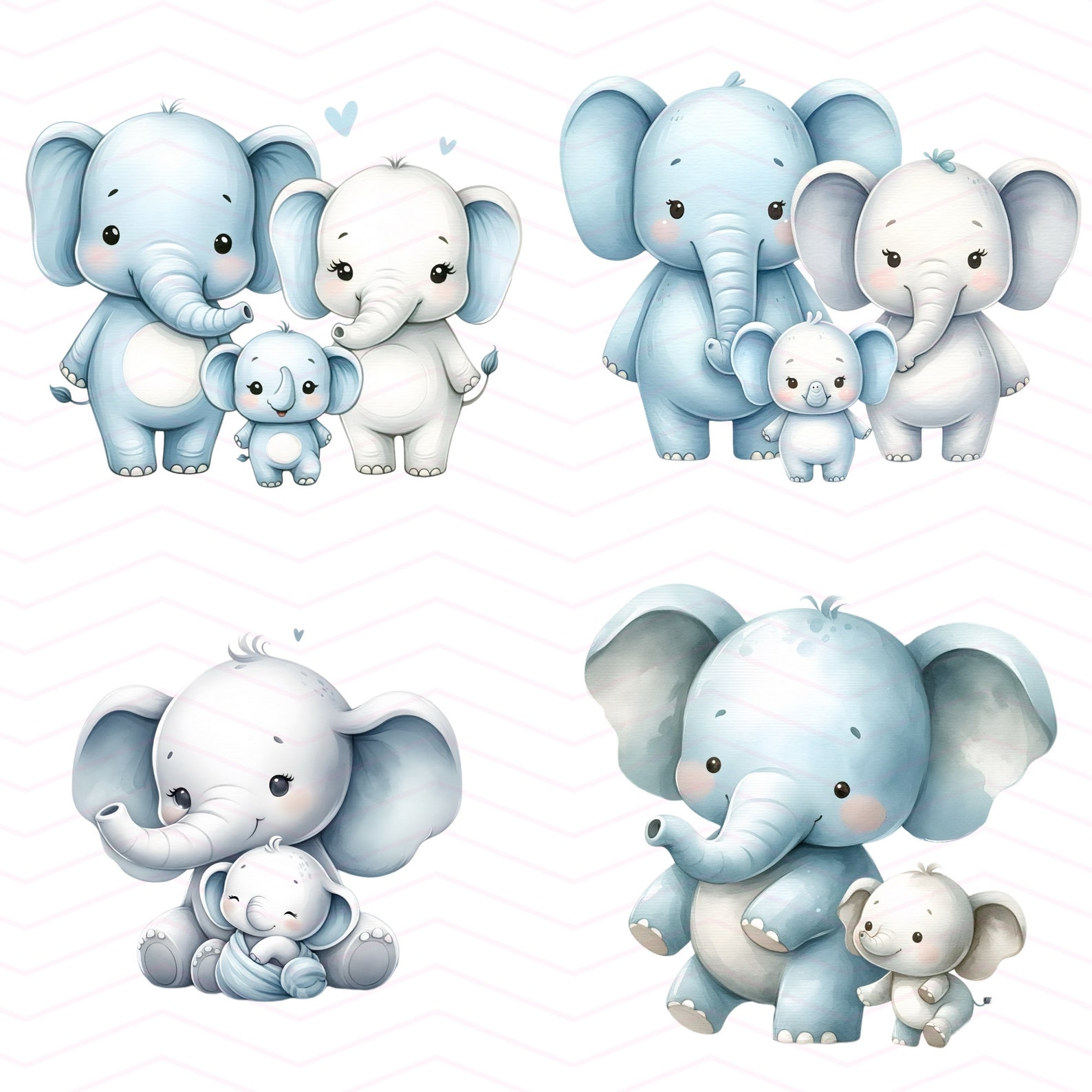 Adorable Elephant Watercolor Clipart Collection Digital Download, Cute ...