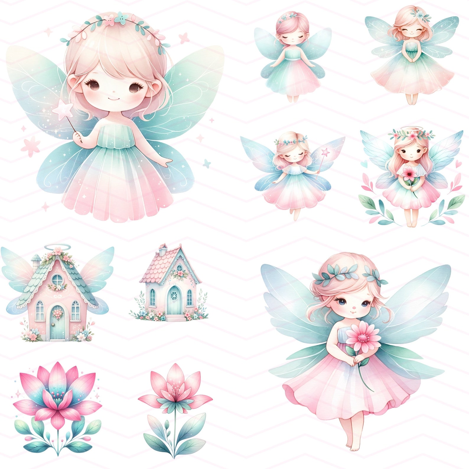 Watercolor Fairy Garden Clipart: Whimsical PNG Collection (digital ...