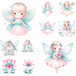 Fairy Garden Clipart Set, Whimsical Watercolor Fairies & Flowers ...