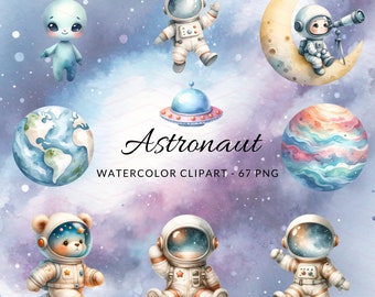 Space Watercolor Clipart, Cute Astronaut , Planets Clip Art, Rockets ...