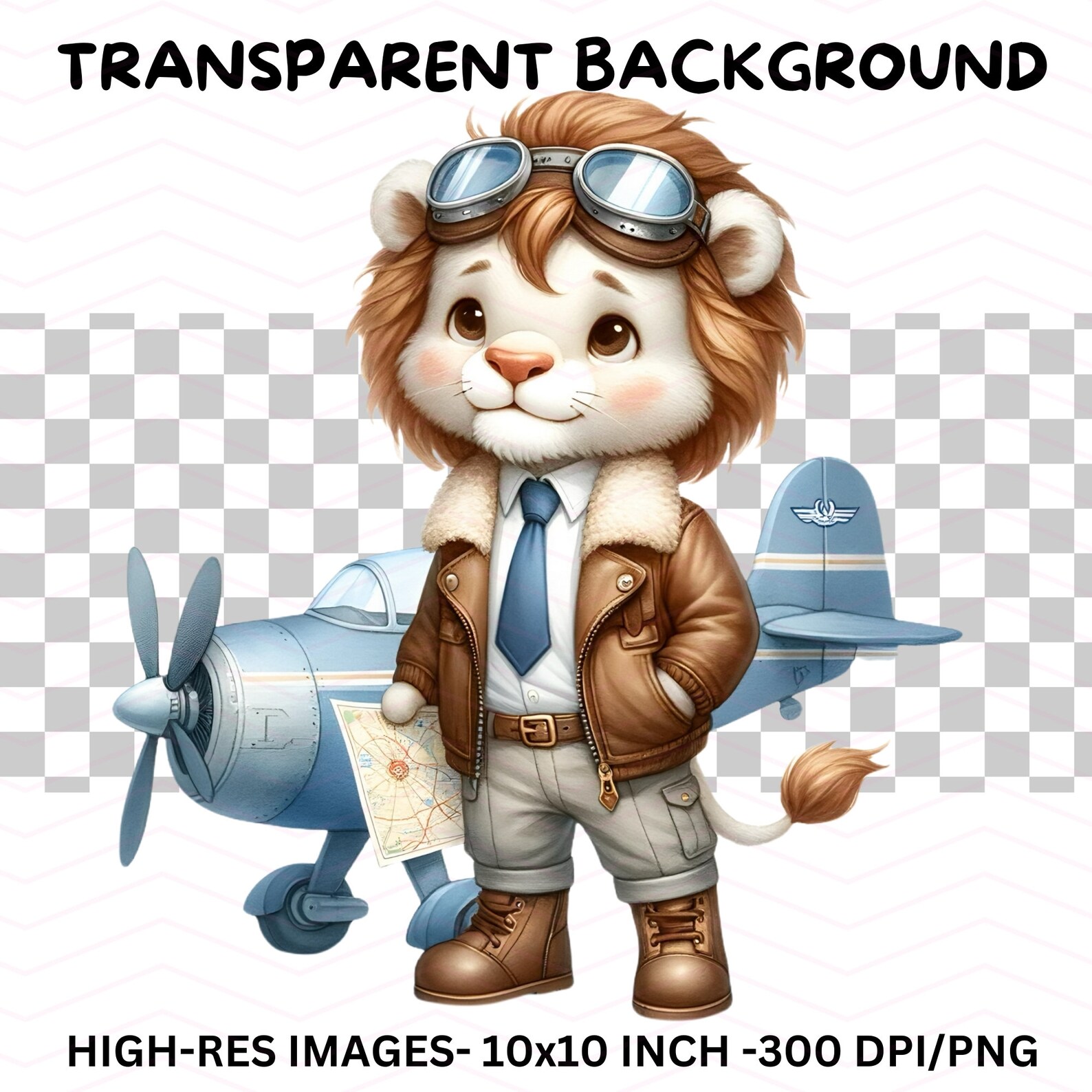 Aviator Lion Watercolor Clipart - Pilot Lion & Airplanes Pngs, Kids ...