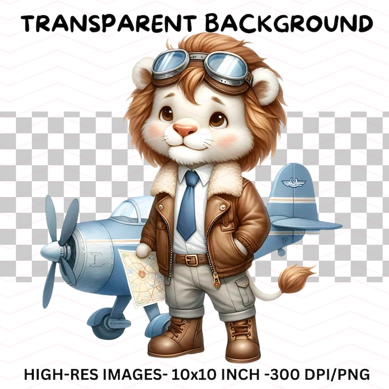 Aviator Lion Watercolor Clipart - Pilot Lion & Airplanes Pngs, Kids ...