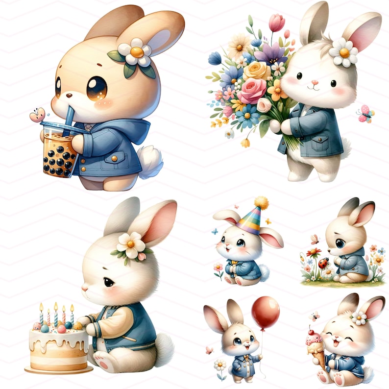 Charming Watercolor Cute Rabbit Clipart, Cute Rabbit Clipart, Cute ...