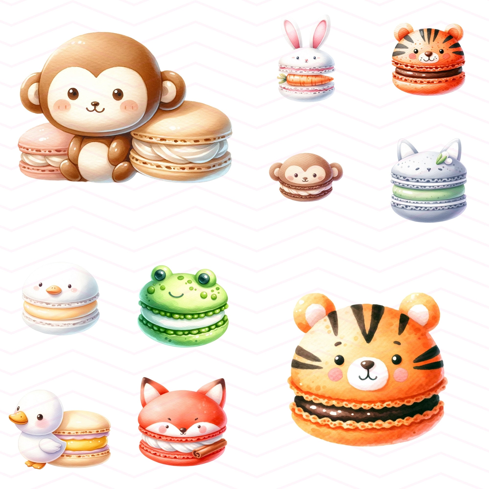 Adorable Animal Macaron Clipart - Cute Watercolor Macarons Pngs ...