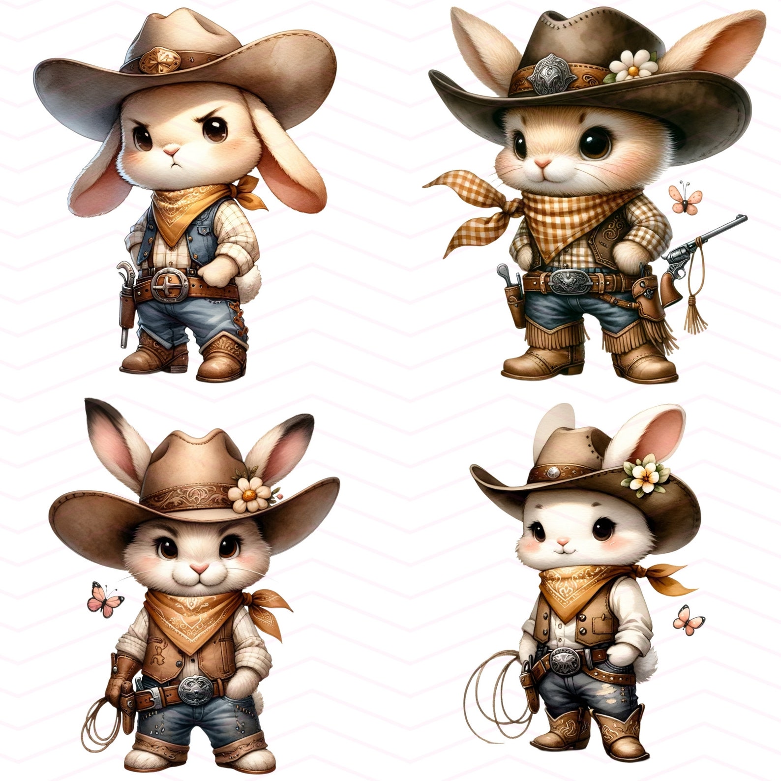 Watercolor Cowboy Rabbit Clipart: Rustic Western Images (instant ...