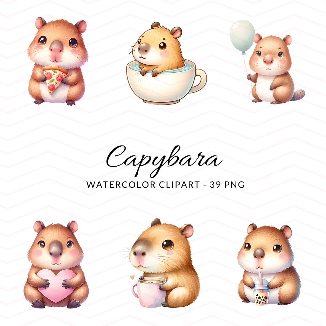 Cuddly Capybara Clipart Collection - Cute Watercolor Capybaras PNG ...