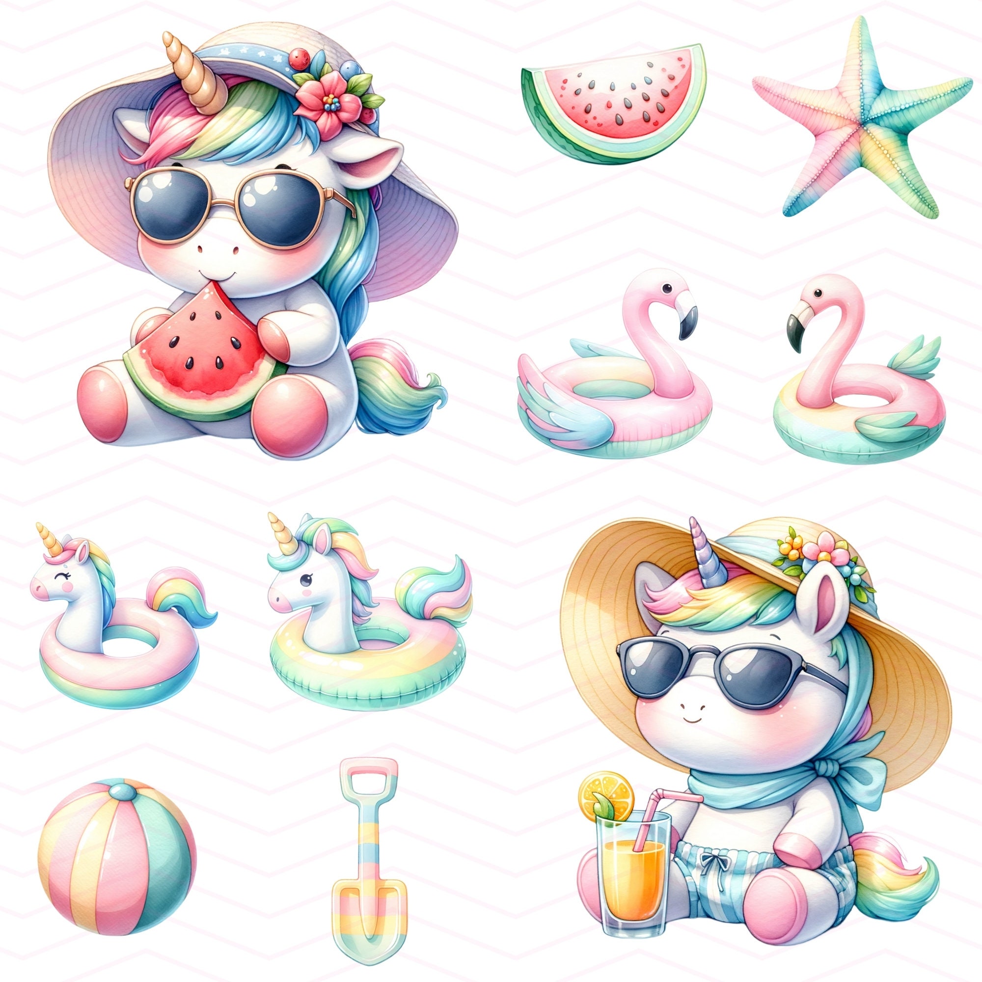 Summer Fun Unicorn Clipart, Beach Themed Unicorn, Flamingo Rubber ...