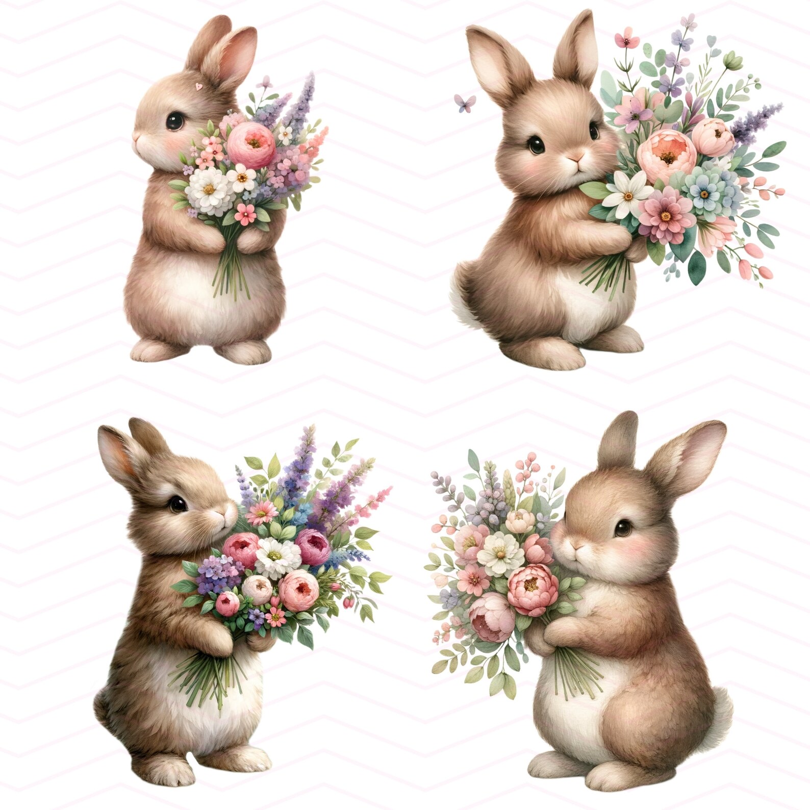 Floral Bunny Watercolor Clipart, Bunnies Clipart, Nursery Spring ...