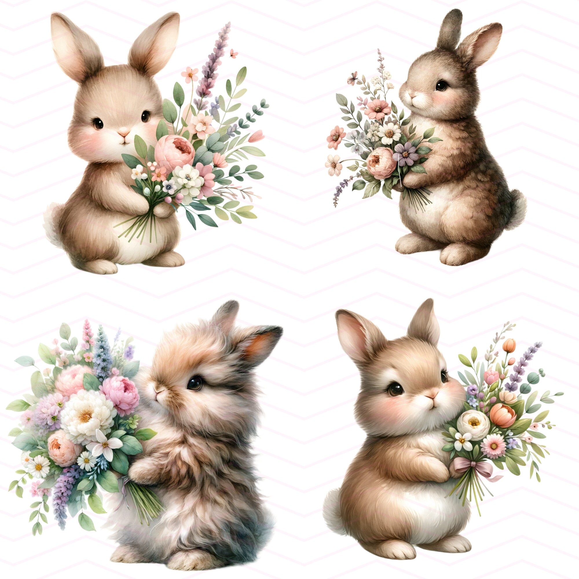 Floral Bunny Watercolor Clipart, Bunnies Clipart, Nursery Spring ...