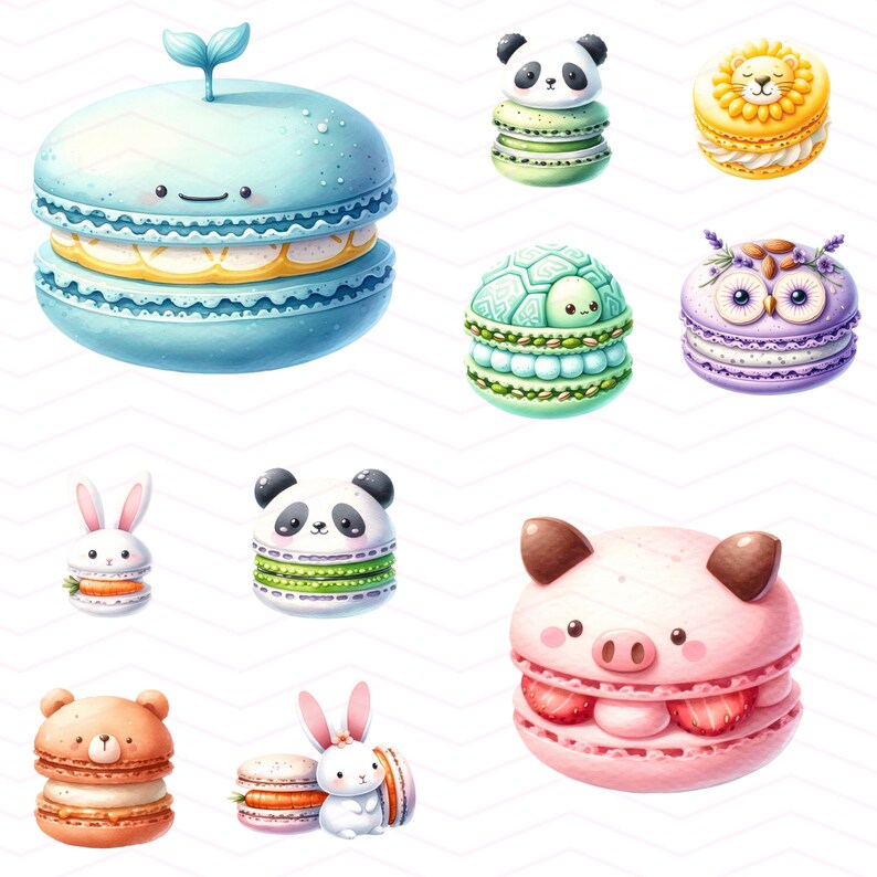 Adorable Animal Macaron Clipart - Cute Watercolor Macarons Pngs ...