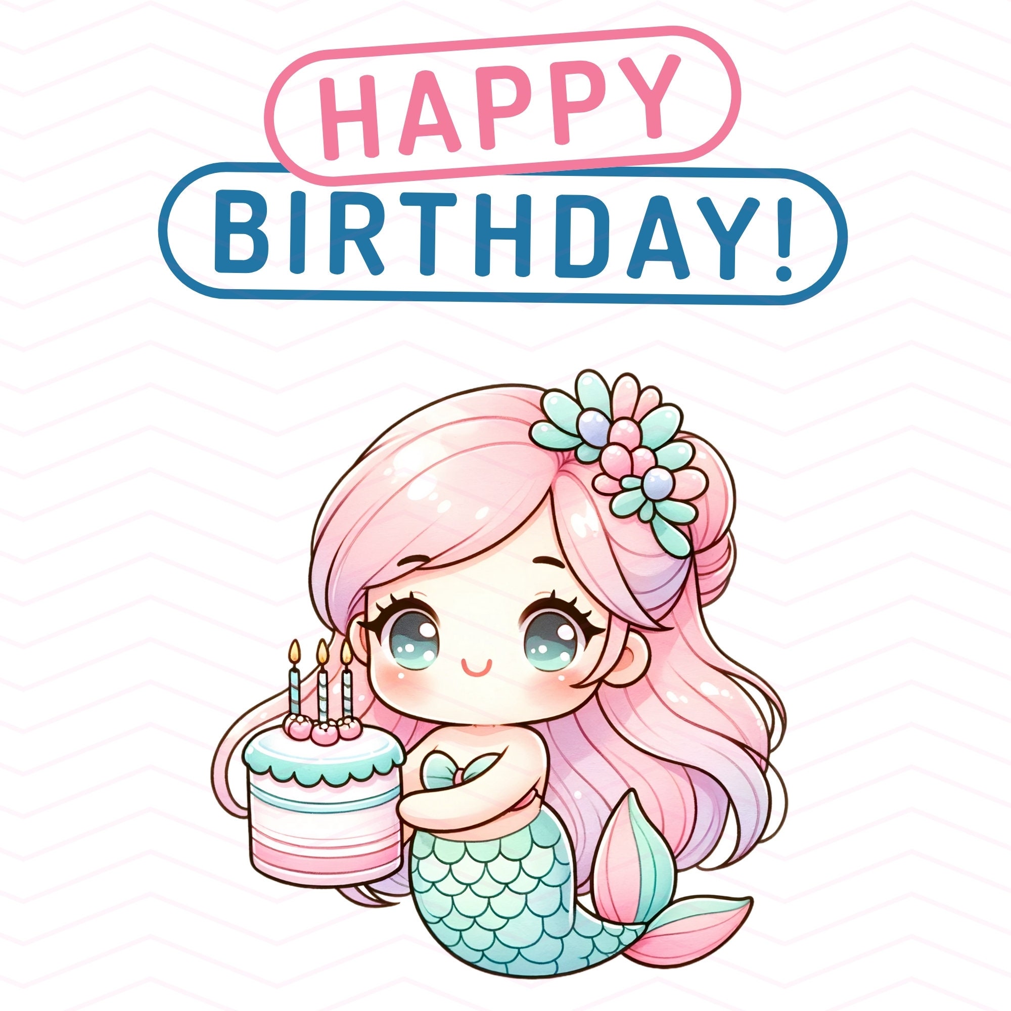 Mermaid Birthday Clipart Set Watercolor Mermaids With Cakes, Mermaid ...