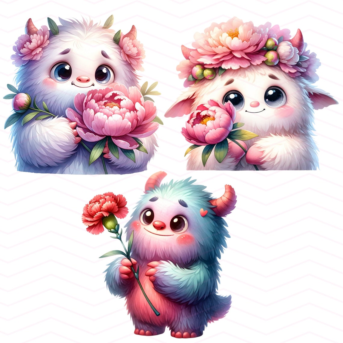 Enchanted Floral Monsters Clipart Cute Watercolor Creatures With ...