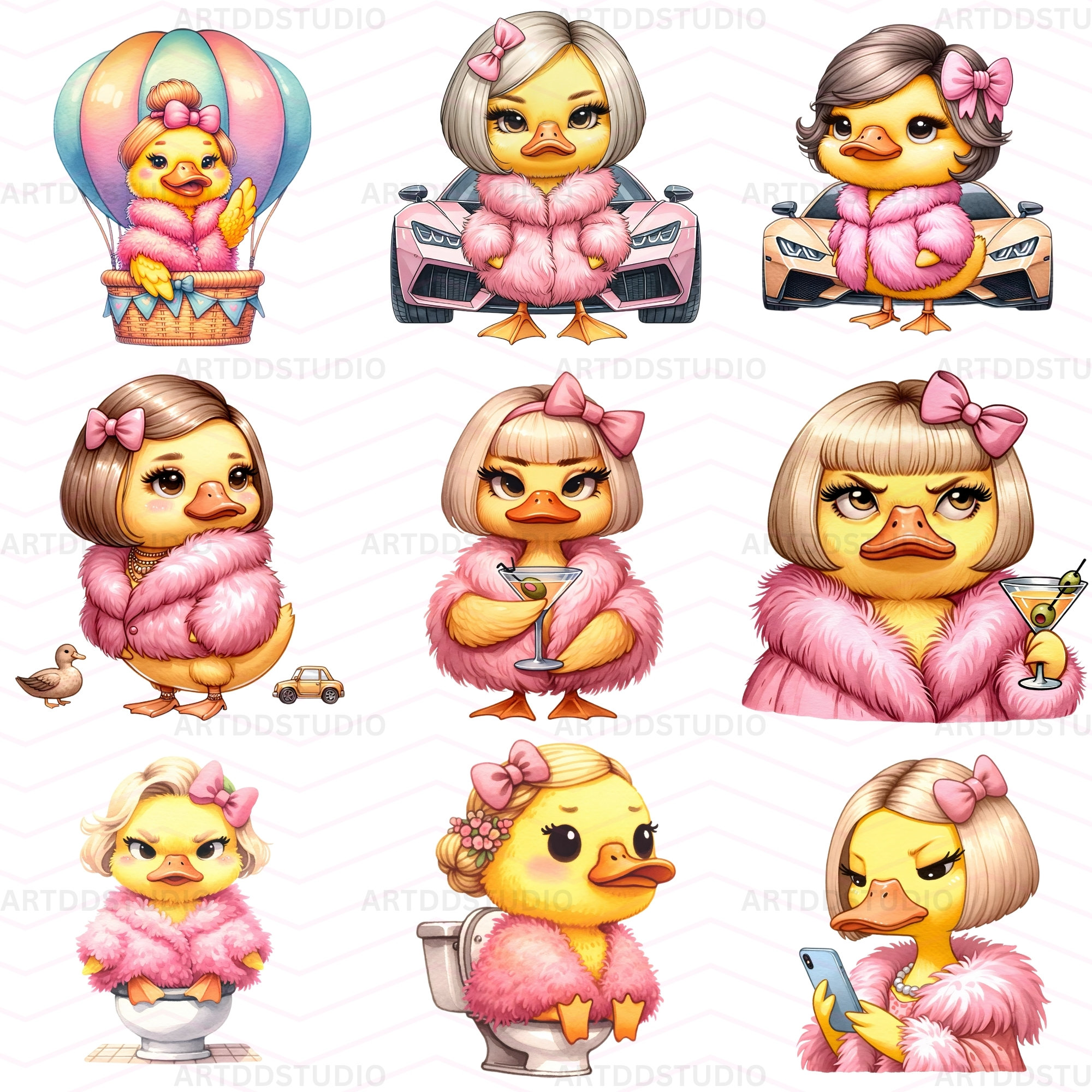 Glamorous Diva Duck Watercolor Clipart Chic and Stylish Duck Pngs for ...