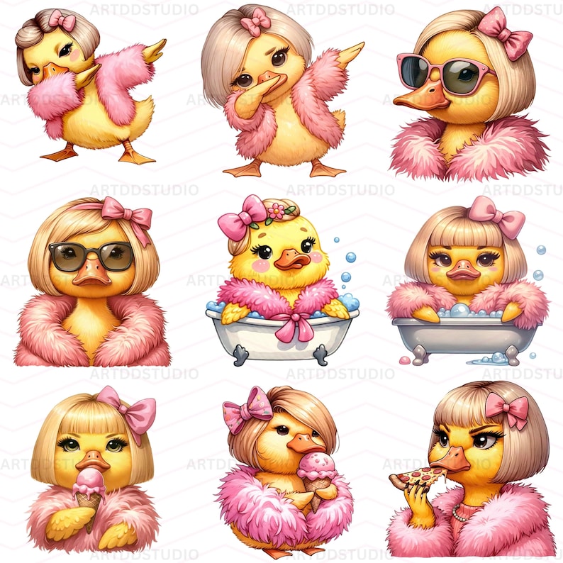 Glamorous Diva Duck Watercolor Clipart Chic and Stylish Duck Pngs for ...