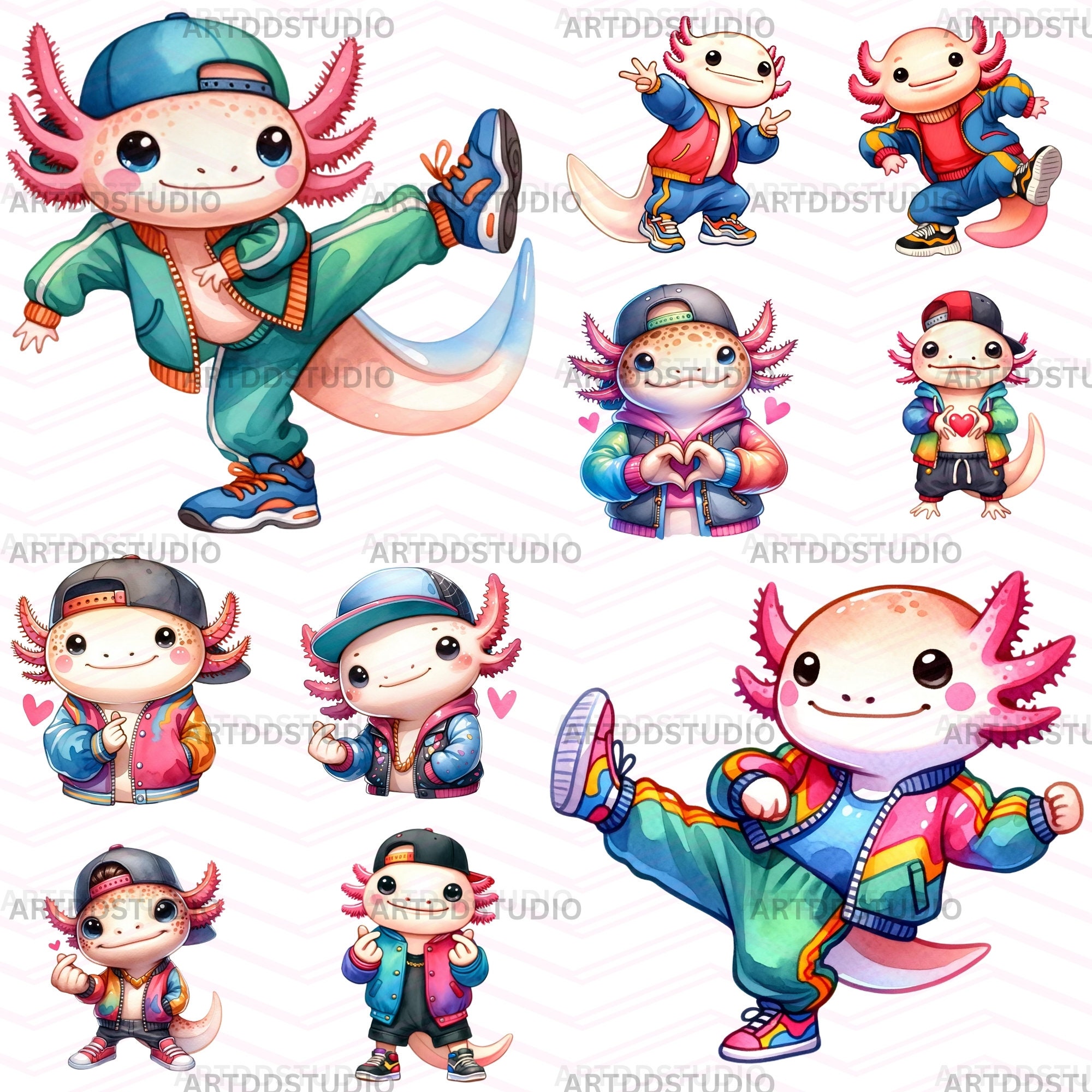 Hip-hop Axolotl Clipart - Urban Style Digital Watercolor PNG Collection ...