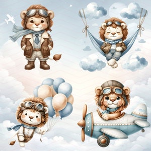Aviator Lion Watercolor Clipart - Pilot Lion & Airplanes Pngs, Kids ...