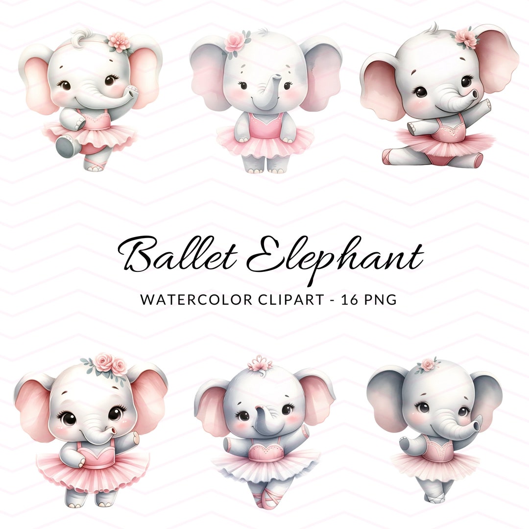 Ballet Elephant Watercolor Clipart - Digital Download, Baby Elephant ...
