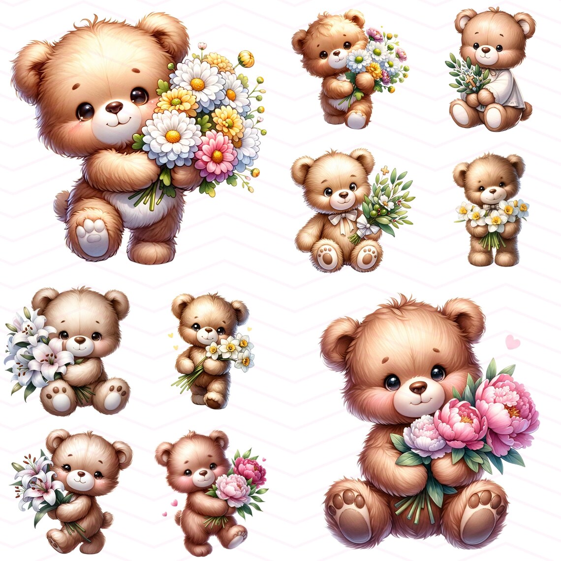 Watercolor Cute Bear Clipart, Bears With Flowers, Birth Month Flowers ...