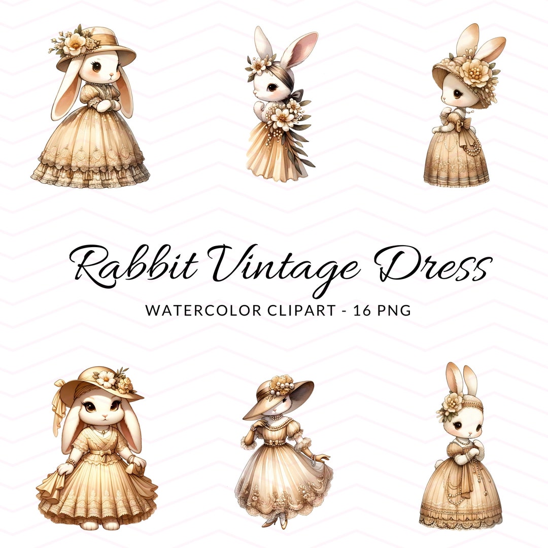 Charming Vintage Rabbit Clipart - Elegant Dress-up Bunnies - 16 PNG ...