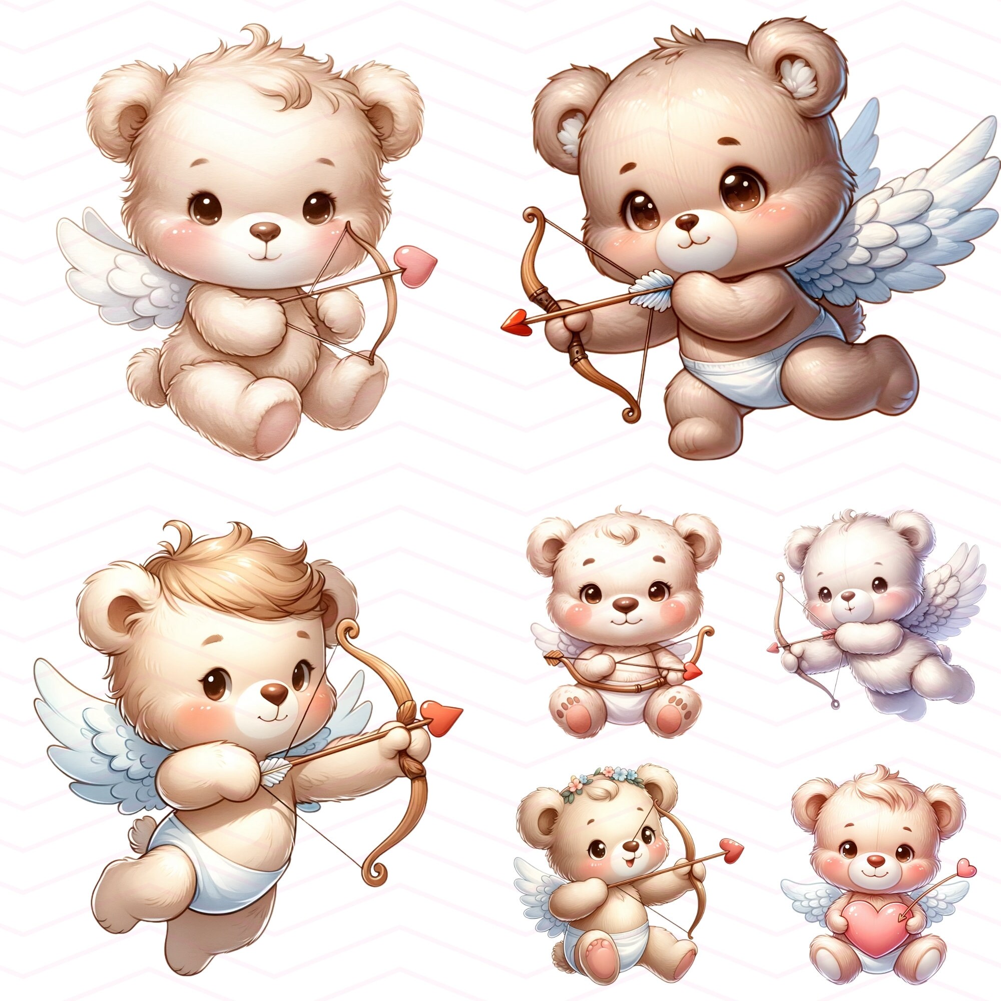 Adorable Cupid Bear Clipart Watercolor Angel Bears With Hearts Digital ...