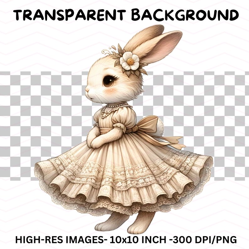 Charming Vintage Rabbit Clipart Elegant Dress-up Bunnies 16 PNG Digital ...