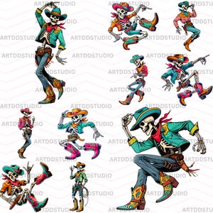 Skeleton Cowboy Clipart Set, Watercolor Digital Download, PNG Files for ...