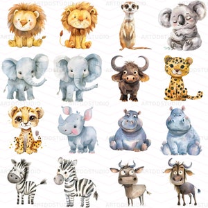 Safari Animal Watercolor Clipart - Watercolor Jungle Friends PNG Set ...