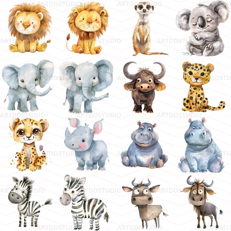 Safari Animal Watercolor Clipart Watercolor Jungle Friends PNG Set ...